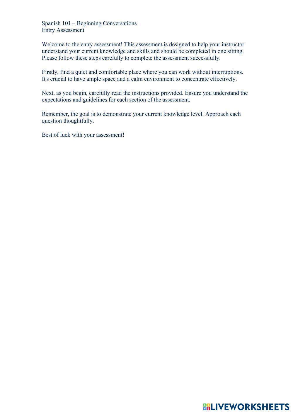 Baseline assess… | Free Interactive Worksheets | 7507893