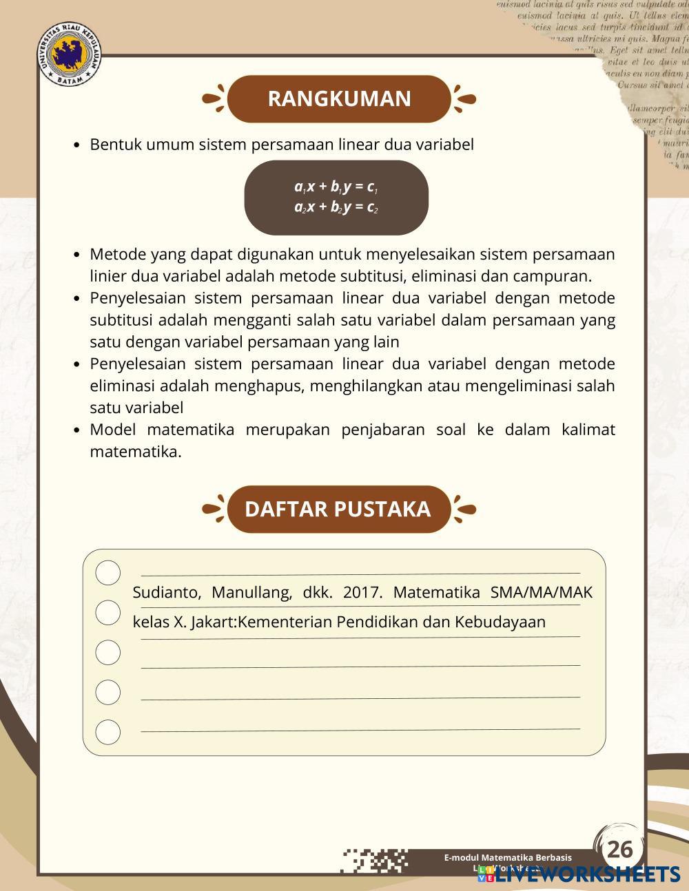 MODUL SPLDV 2 | Free Interactive Worksheets | 7508020