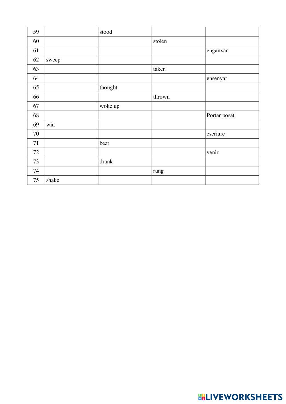 English irregular verbs exam | Live Worksheets