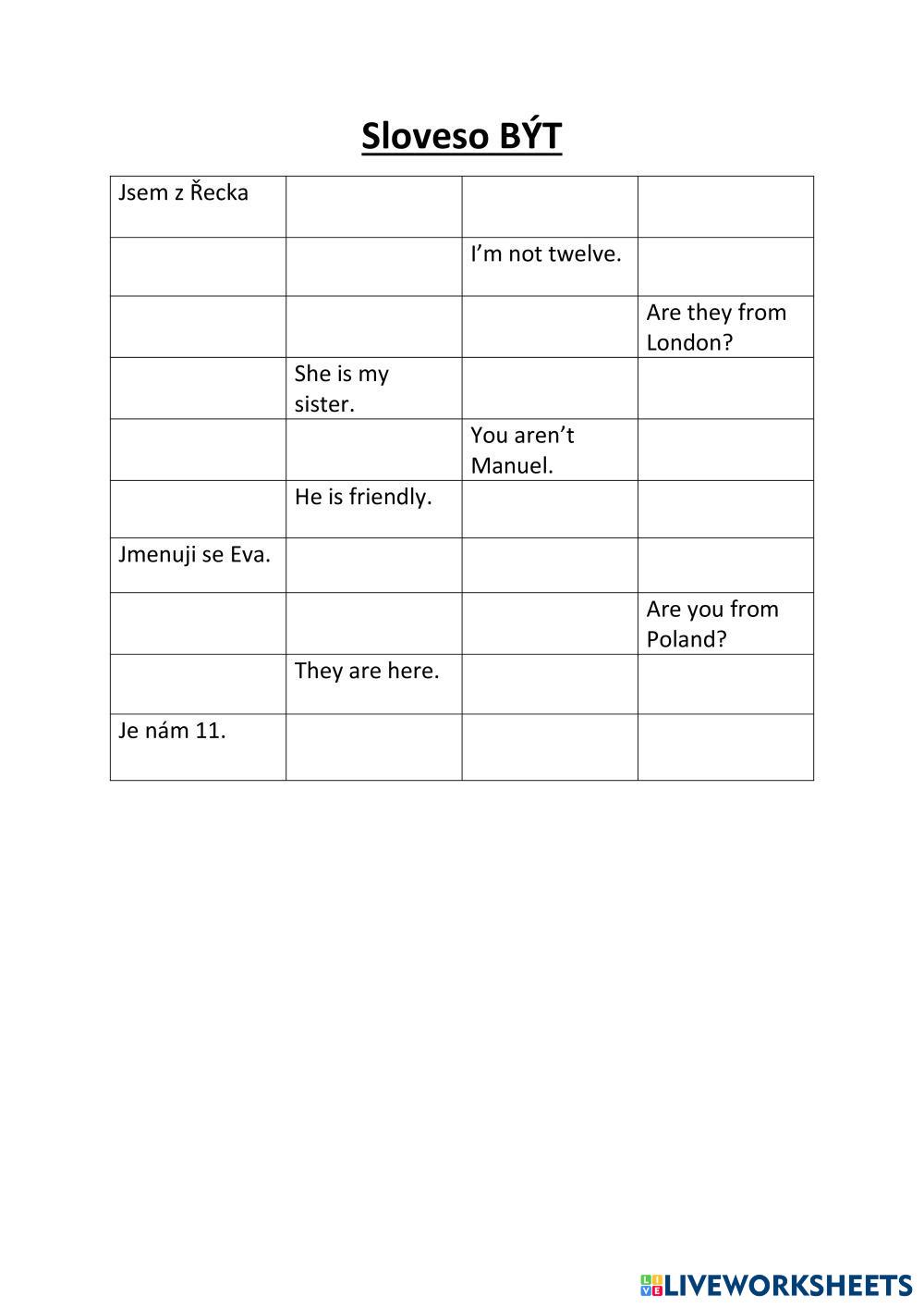 Sloveso BÝT | Free Interactive Worksheets | 7508444