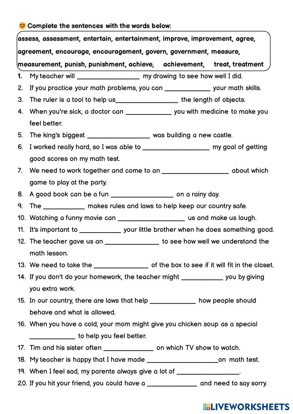 How to add -ment | Live Worksheets