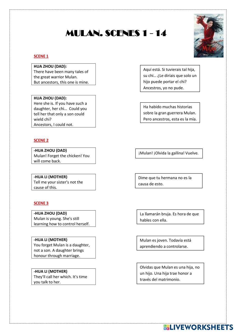 Mulan. Scenes 1-14 | Live Worksheets