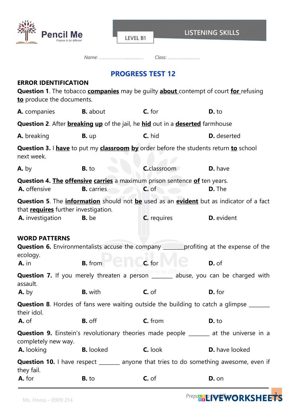 B2_Vocab Test 12 | Live Worksheets