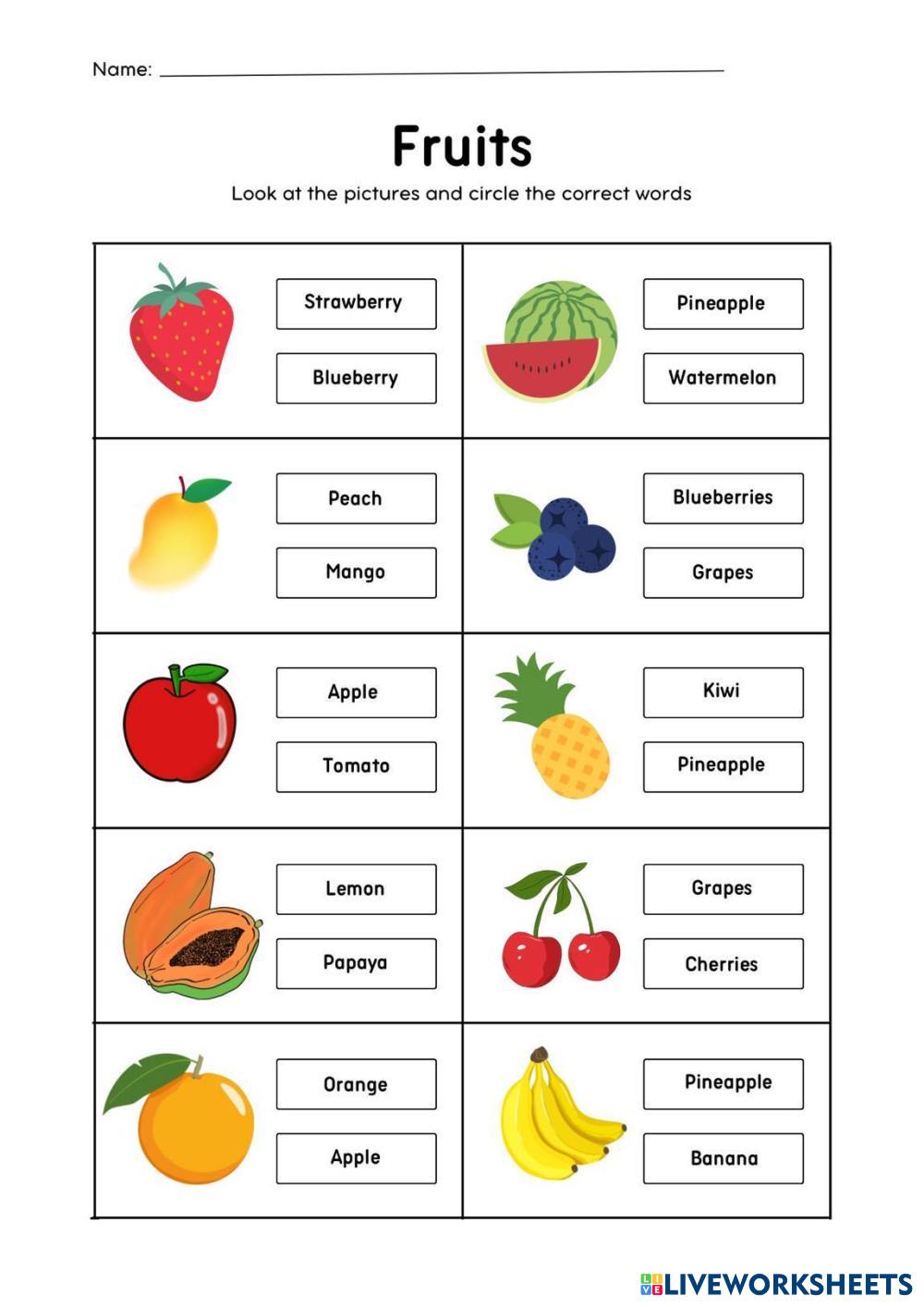 fruits | Live Worksheets