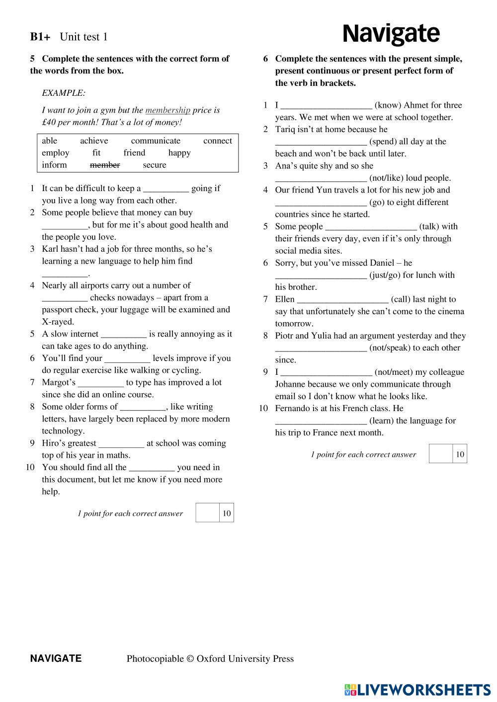 Navigate B1+ Un… | Free Interactive Worksheets | 7510738