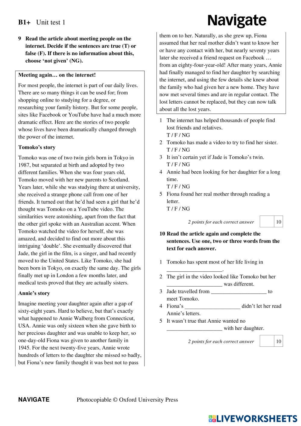 Navigate B1+ Un… | Free Interactive Worksheets | 7510738