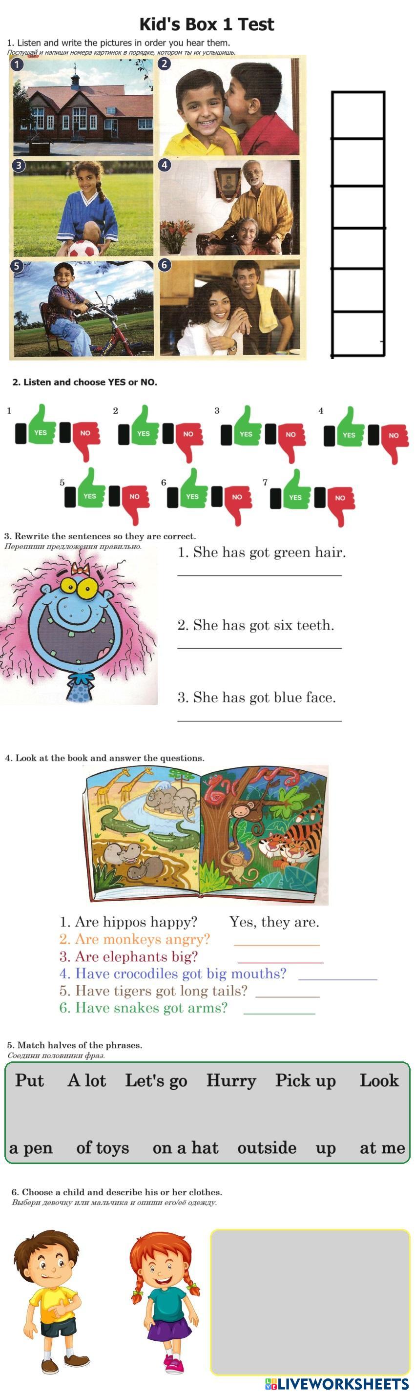 Kid's box 1 Test | Free Interactive Worksheets | 7511665