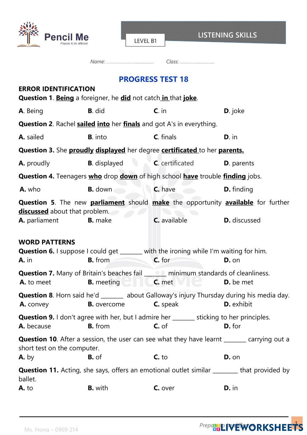 B2_Vocab Test 18 | Live Worksheets