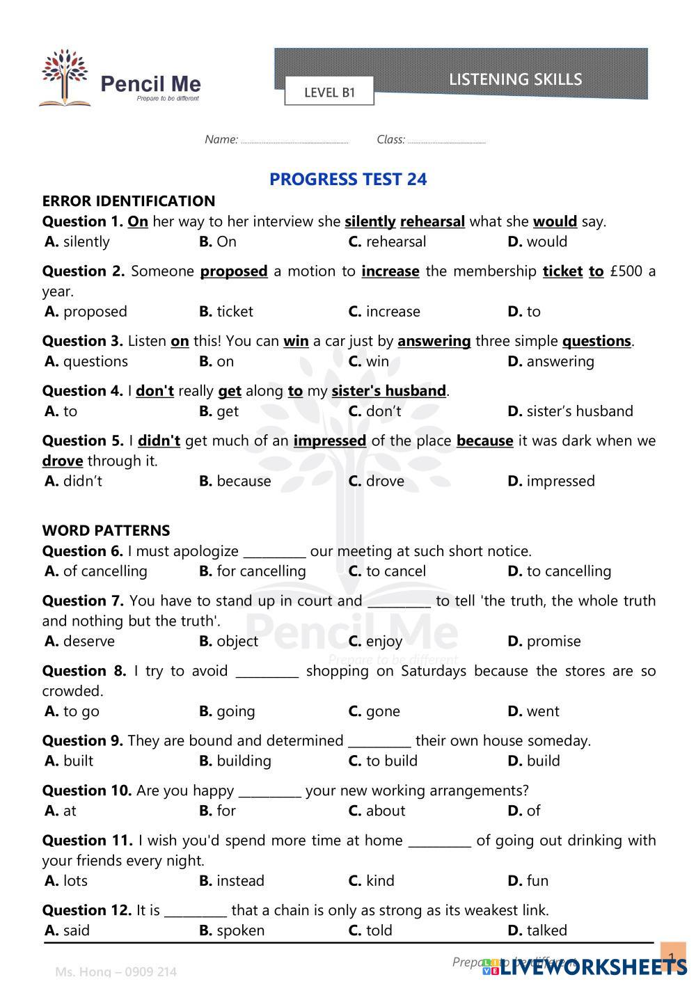 7513052 | B2_Vocab Test 24 | Helenatran | LiveWorksheets