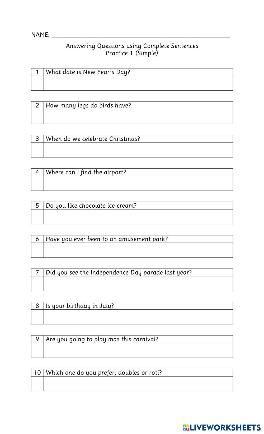 Answering Quest… | Free Interactive Worksheets | 7513101