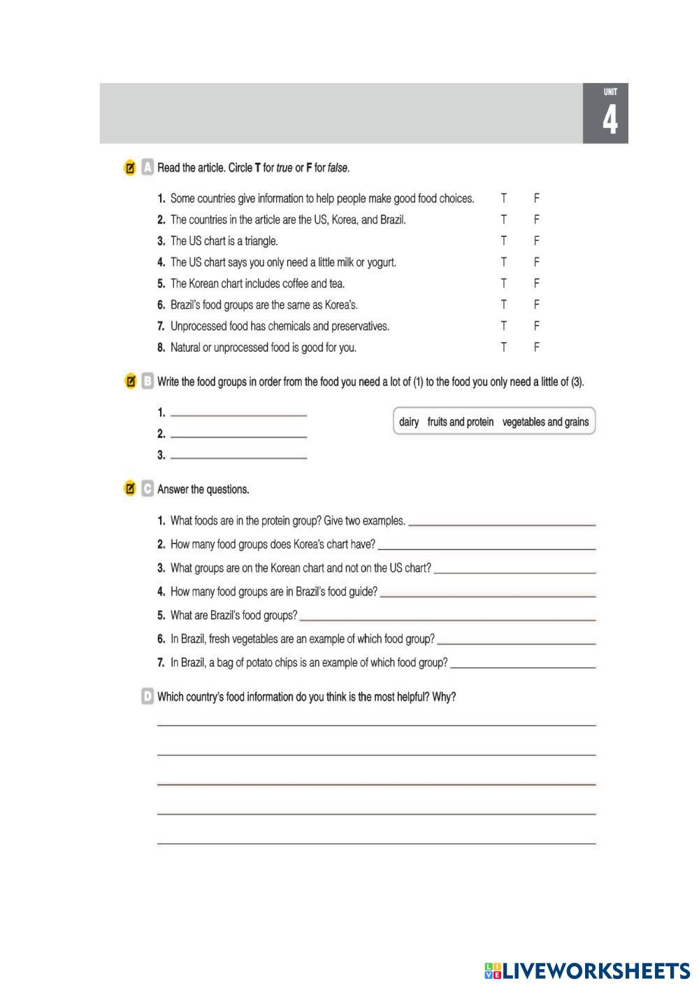 UNIT 4 WORKBOOK(1) 4.5 | Live Worksheets