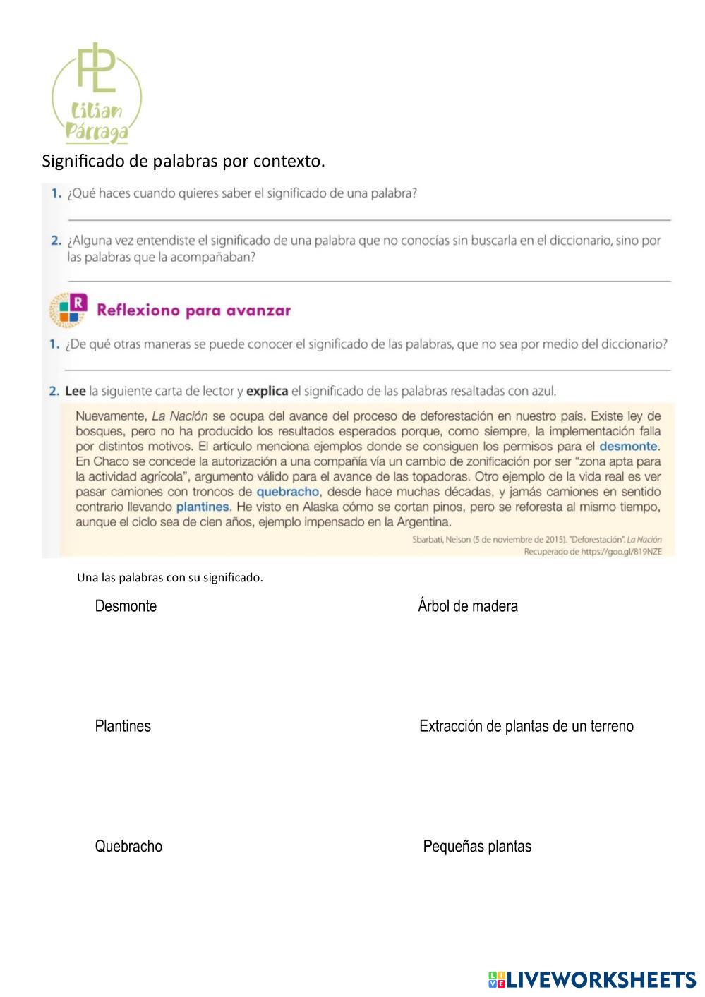 palabras por su contexto | Live Worksheets