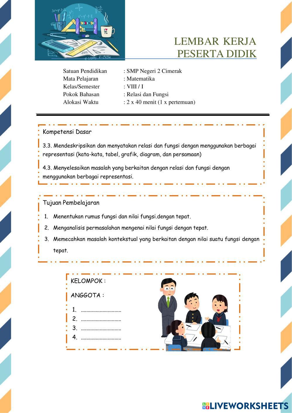 LKPD RELASI DAN… | Free Interactive Worksheets | 7514142