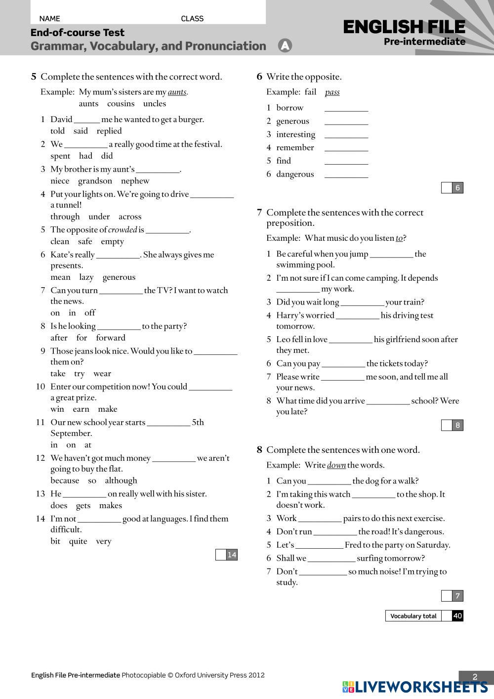 pre-intermediat… | Free Interactive Worksheets | 7514491