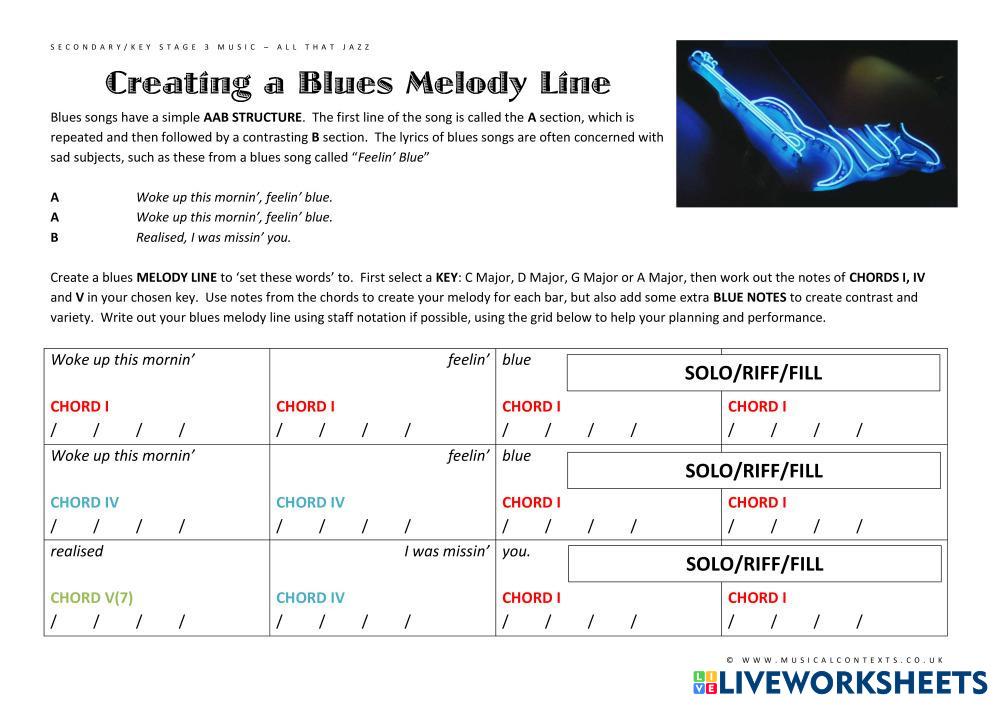 Creating a Blues melody line | Live Worksheets