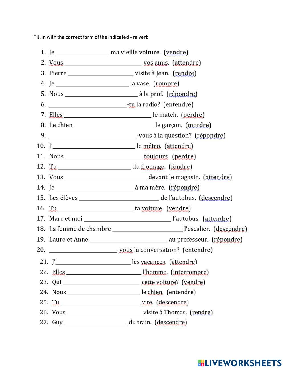 RE Verbs Presen… | Free Interactive Worksheets | 7515967