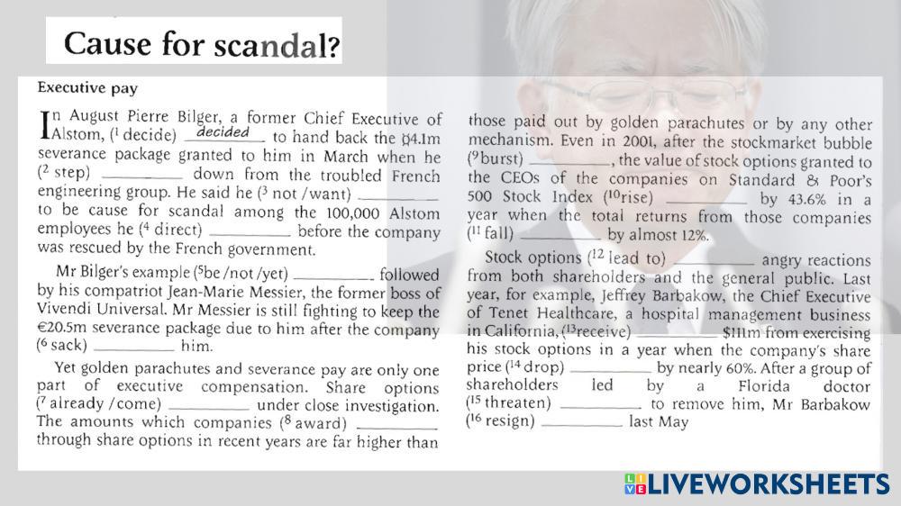 Cause for scandal? present perfect & past simple | Live Worksheets