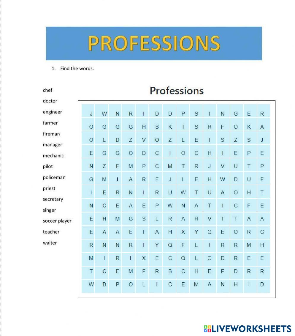 Professions- wordsearch 7516256 | marlon97c7 | Live