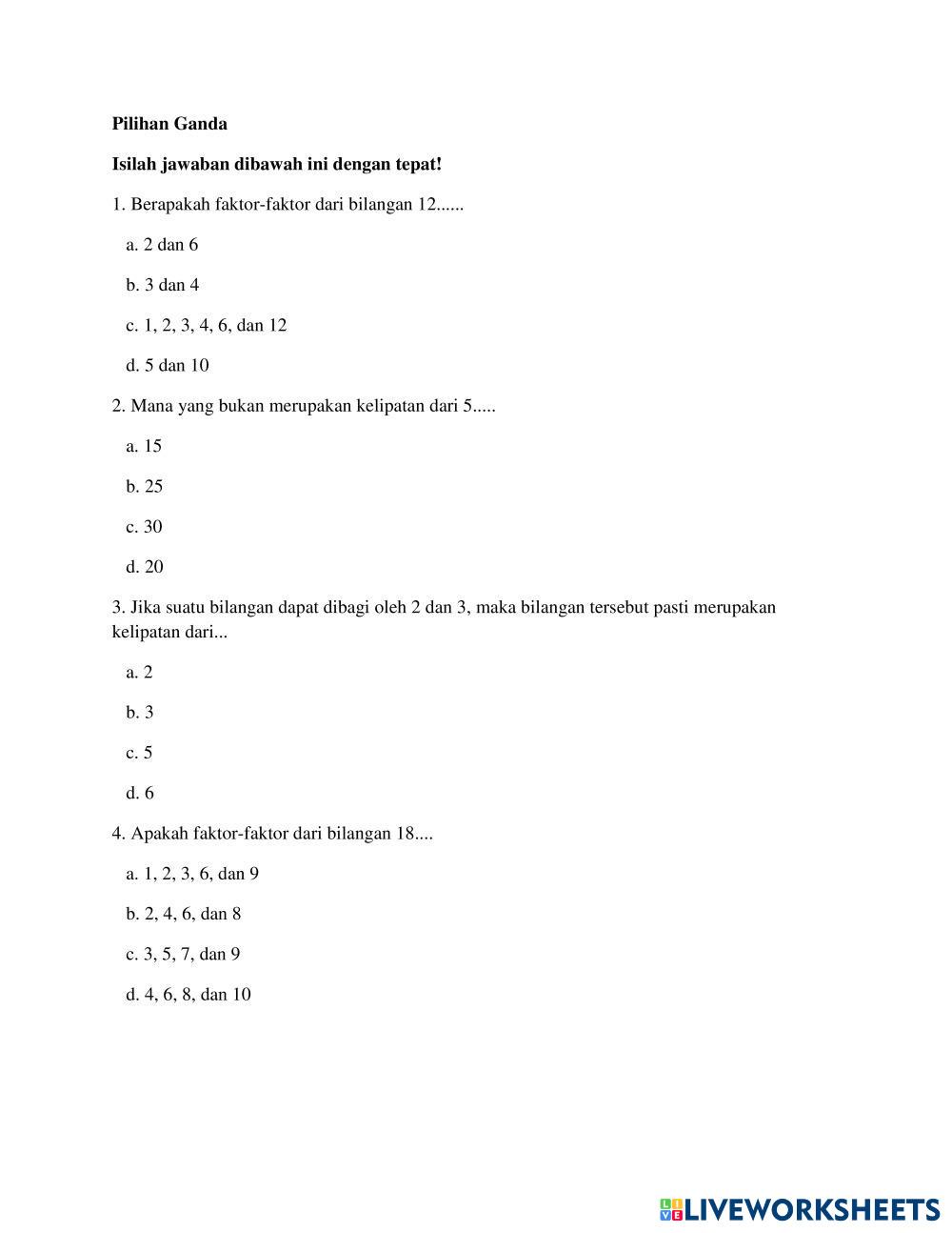 kelipatan | Live Worksheets