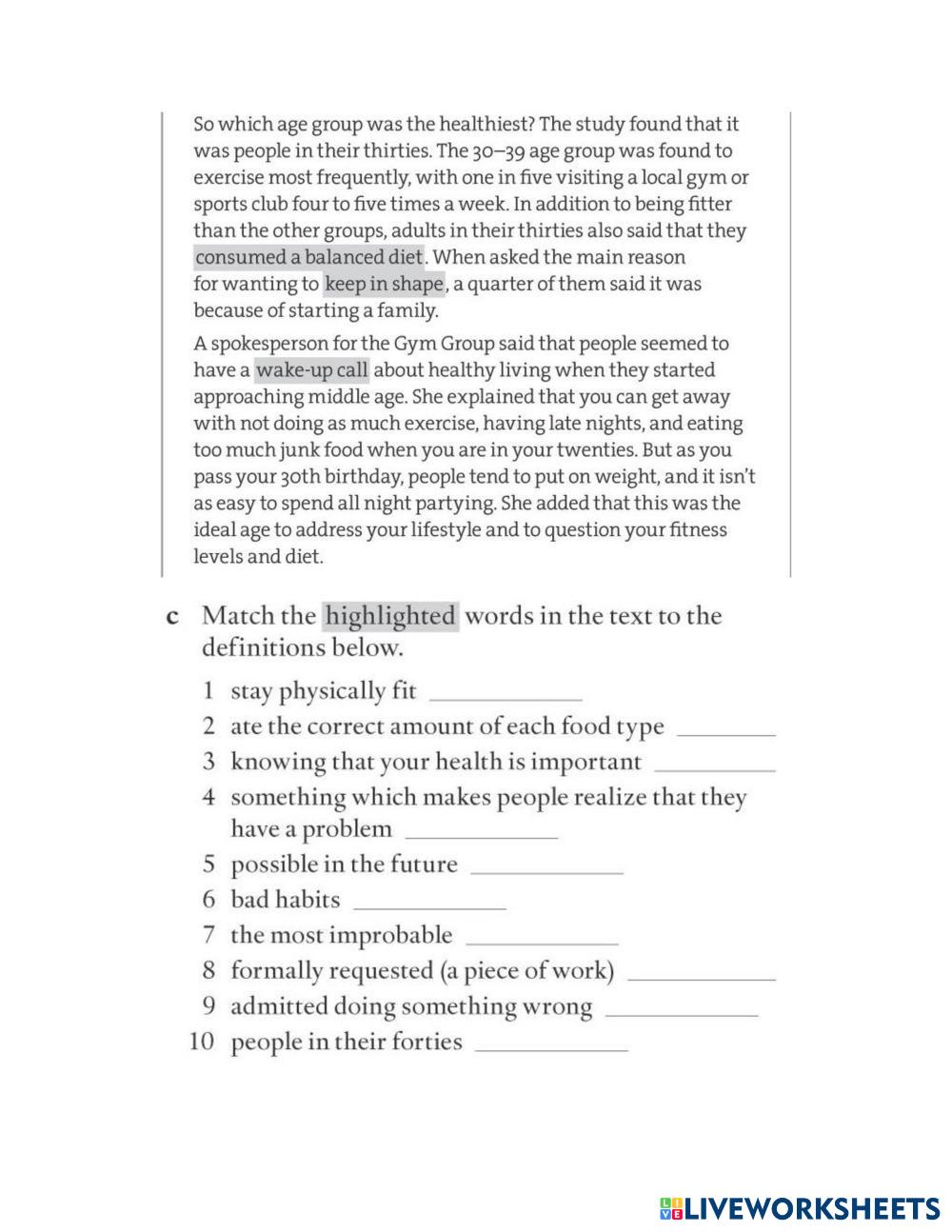 8A Looking After Yourself - Intermediate Plus | Live Worksheets