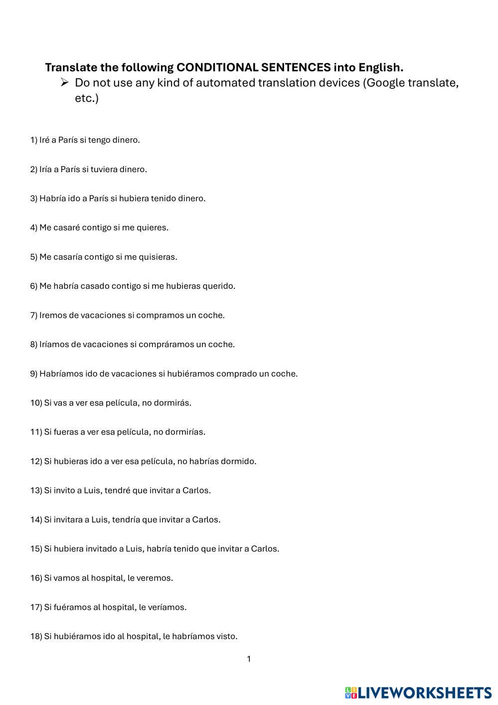 Conditional sen… | Free Interactive Worksheets | 7516706