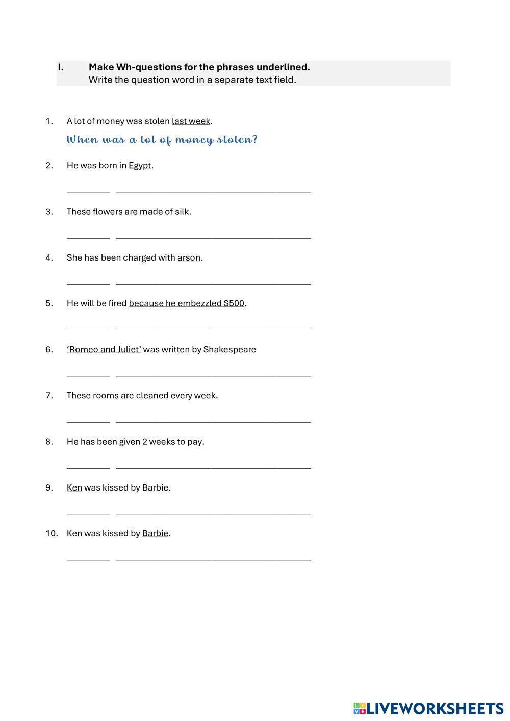 Passive worksheet WH-questions | LiveWorksheets