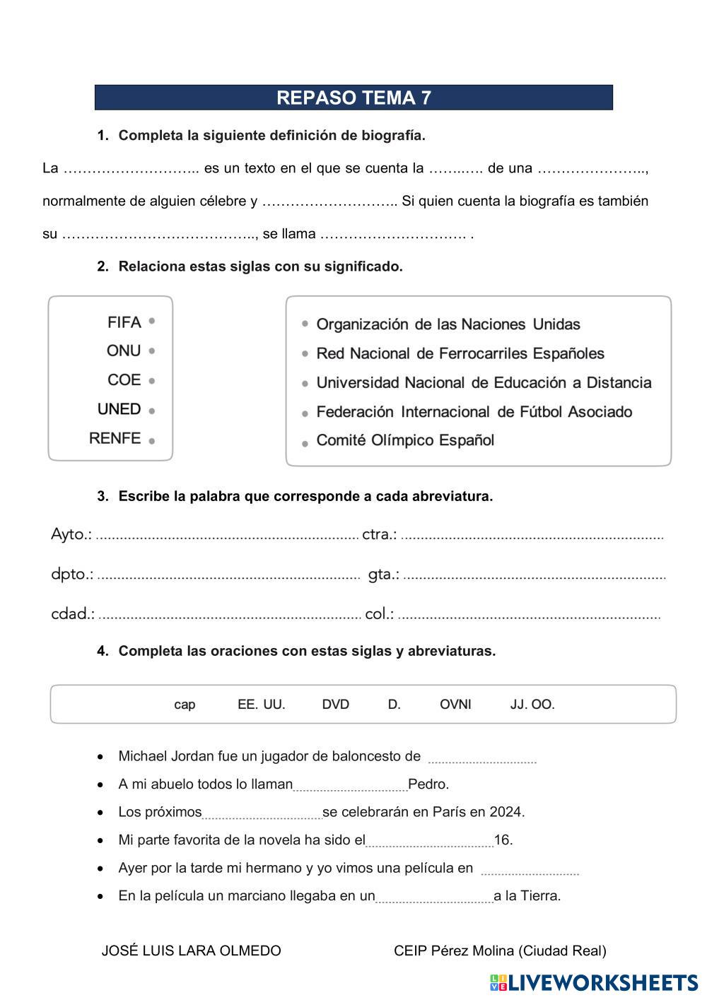 Repaso Tema 7 | Live Worksheets