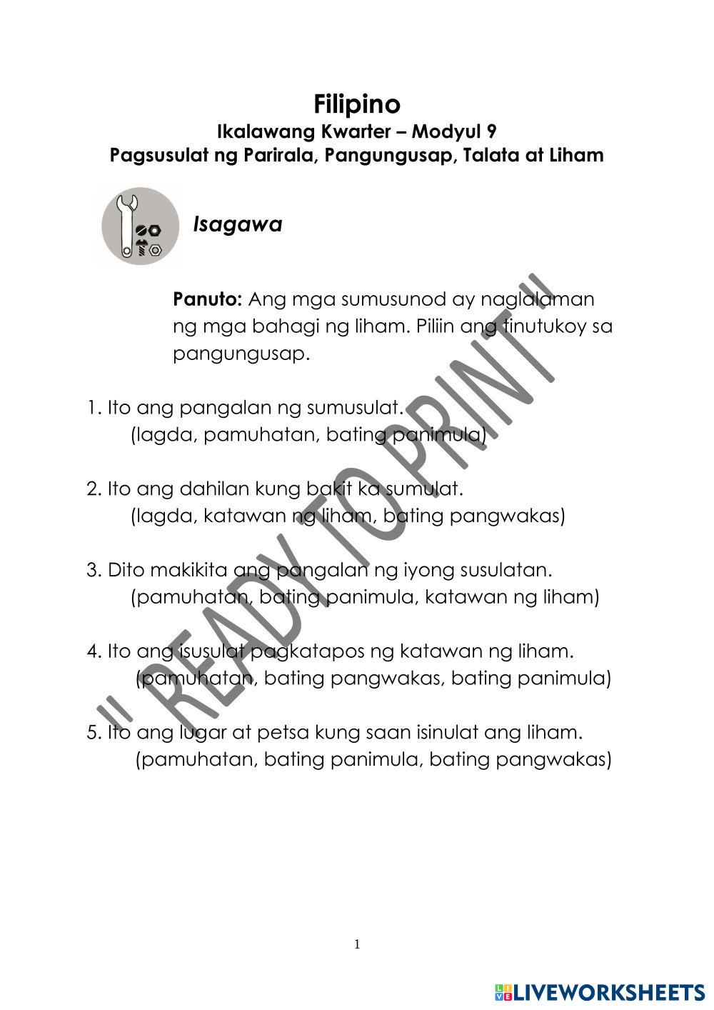 Filipino 2 2QM9… | Free Interactive Worksheets | 7518716