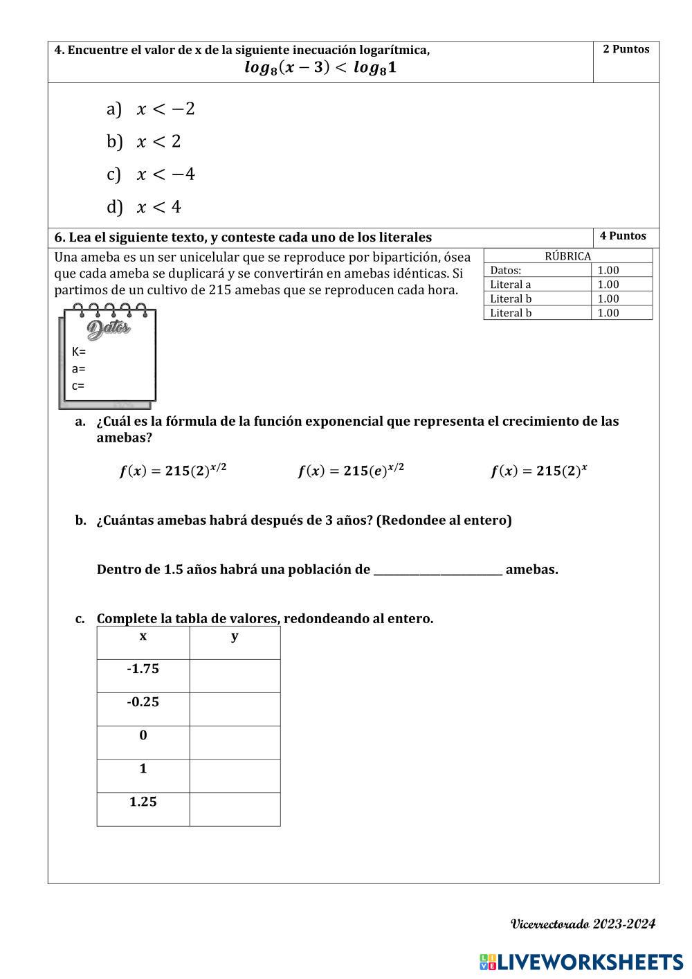 Prueba de Matem… | Free Interactive Worksheets | 7519738
