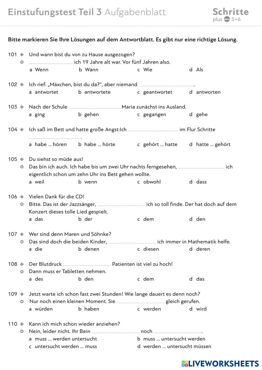 Einstufungstest Teil 1 Menschen A21 Und A22pdf