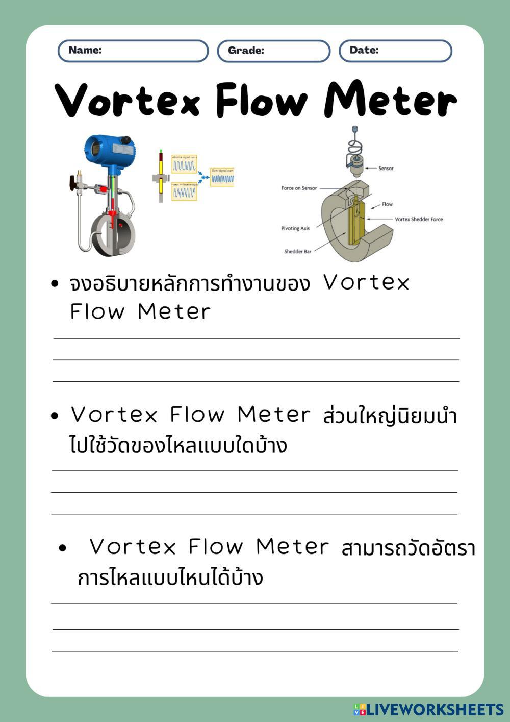 แบบทดสอบ Vortex Flow Meter | Live Worksheets