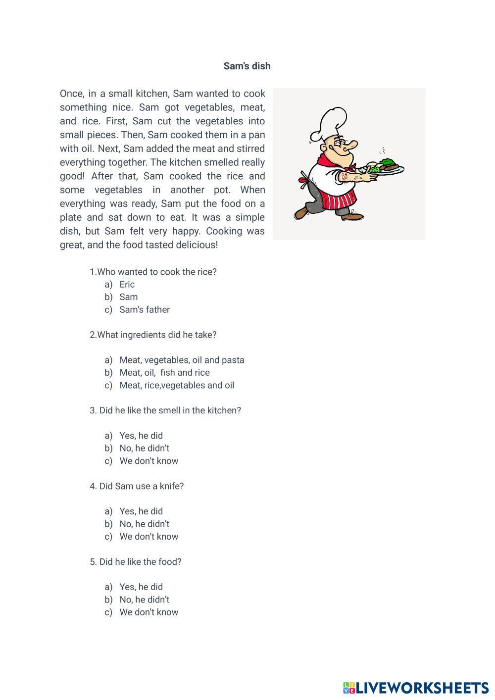 Sam's dish | Live Worksheets