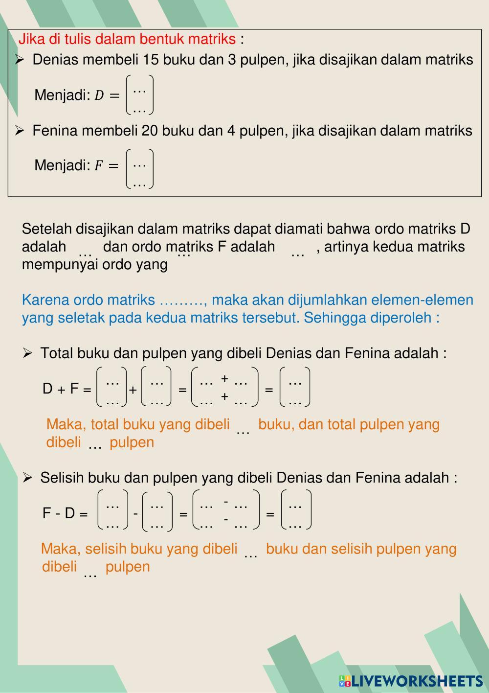 E-LKPD MATRIKS | Live Worksheets