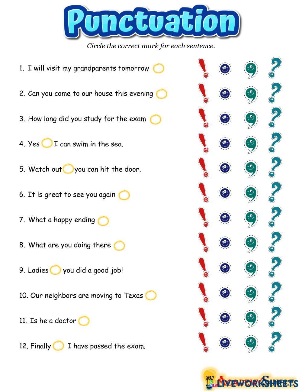 Punctuation marks | Live Worksheets