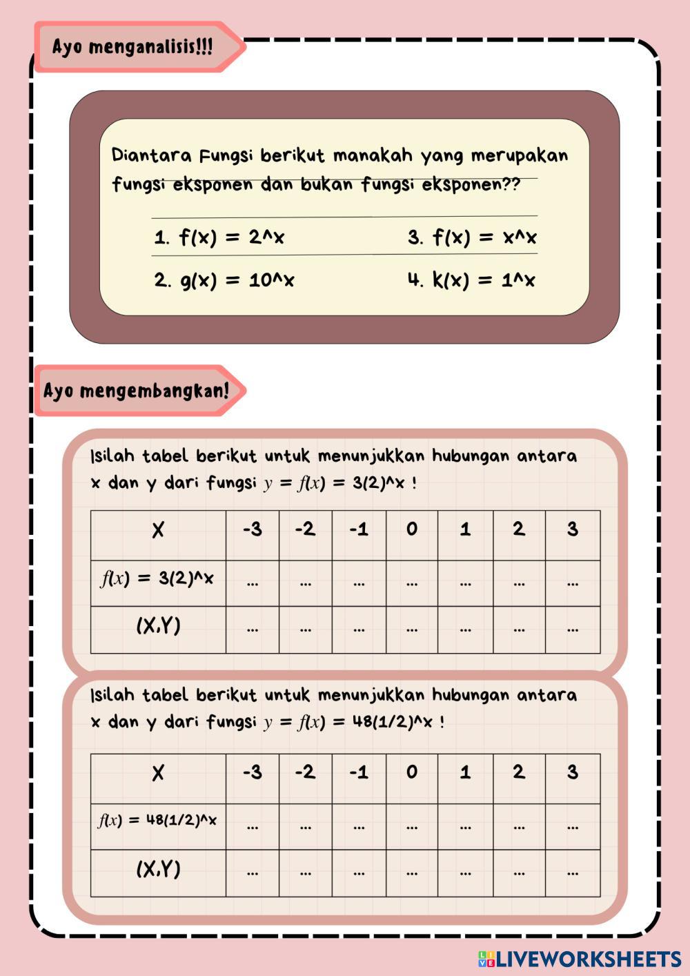 fungsi eksponen | Resi Arti Nanda | Live Worksheets
