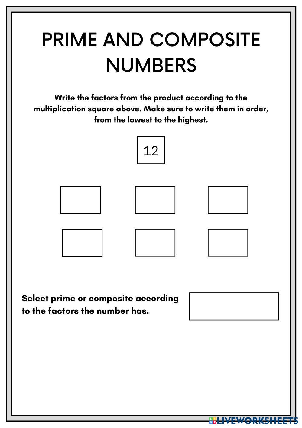 Prime and compo… | Free Interactive Worksheets | 7519232