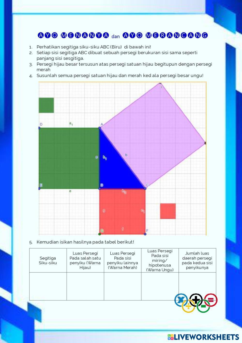 LKPD Teorema Phytagoras | Live Worksheets