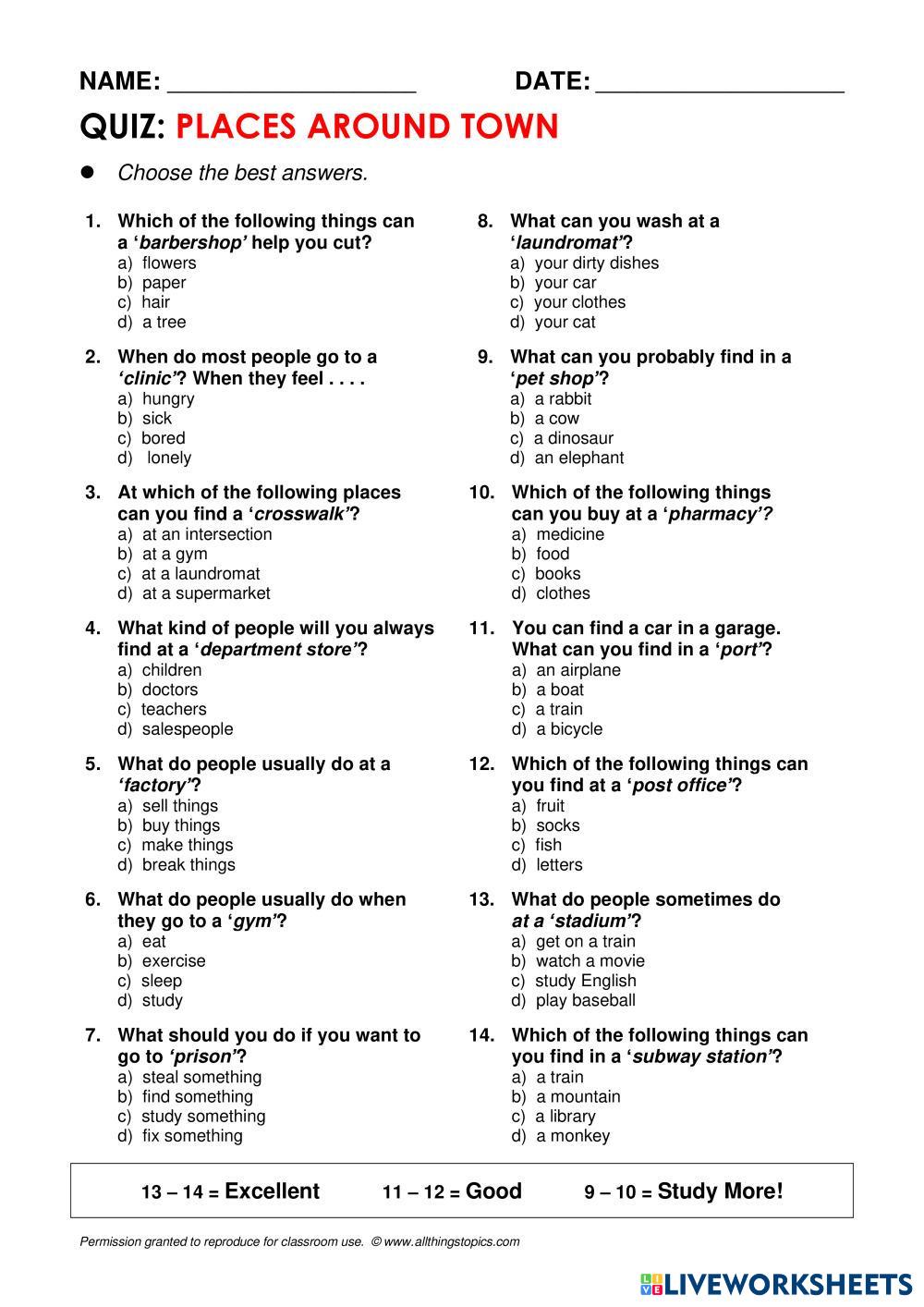 7523980 | Places in Town Quiz | Coral | LiveWorksheets