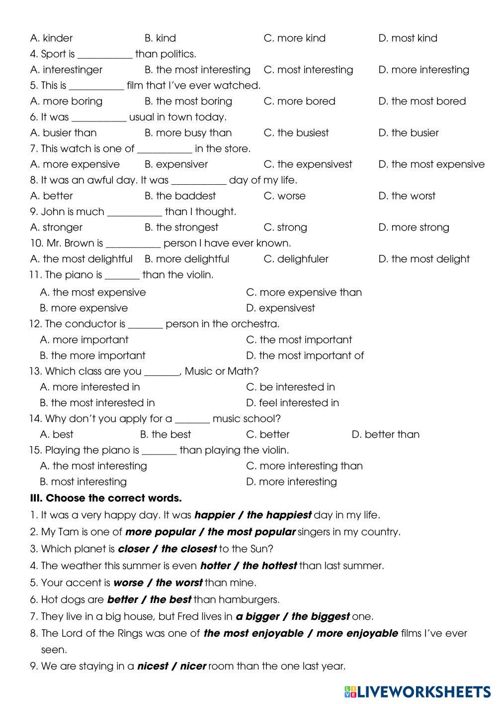 Comparative and Superlative ADJ 7524249 | Hoangtramy2410