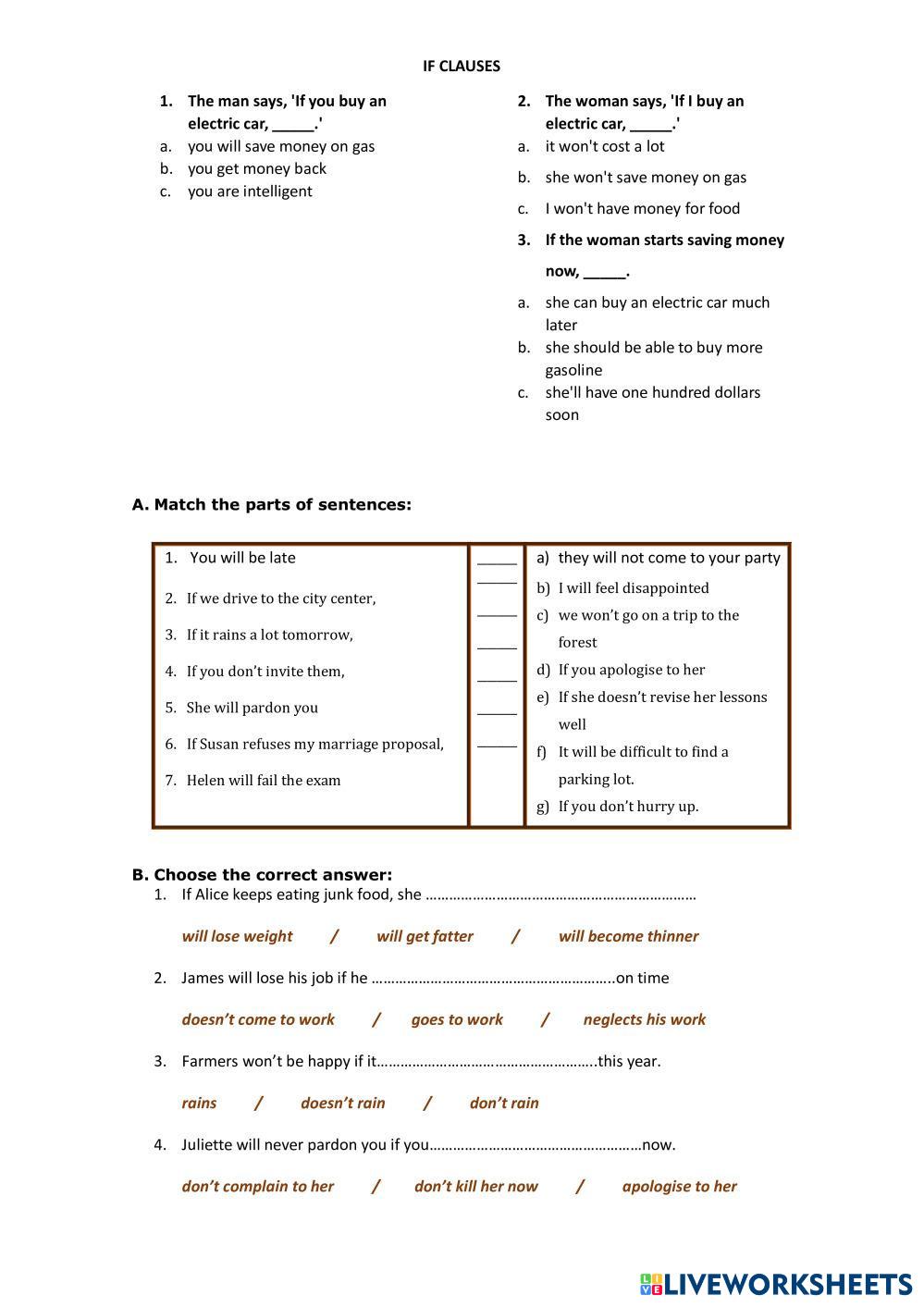 IF CLAUSE | Live Worksheets