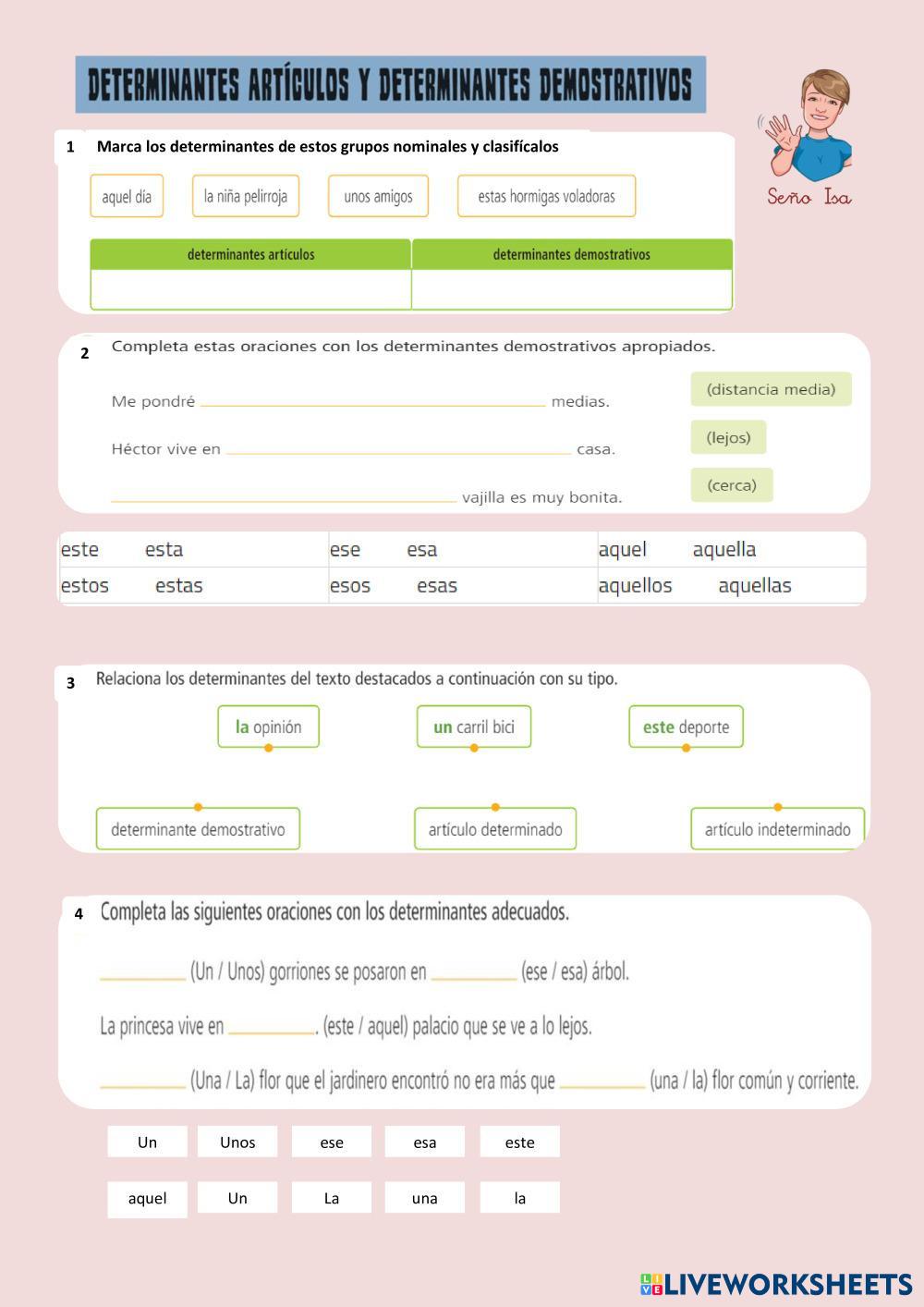 Los determinantes | Live Worksheets