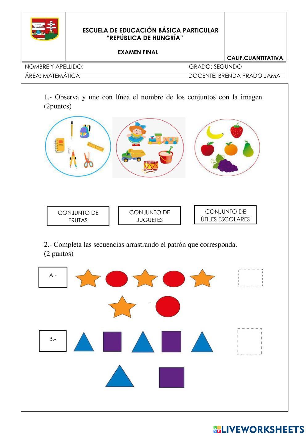EXAMEN DE MATEM… | Free Interactive Worksheets | 7526578