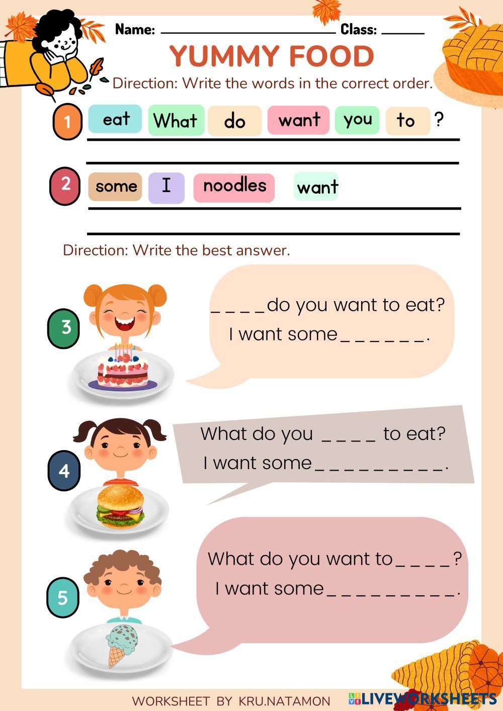 7527279 | ใบงาน Yummy food | Natamon | LiveWorksheets