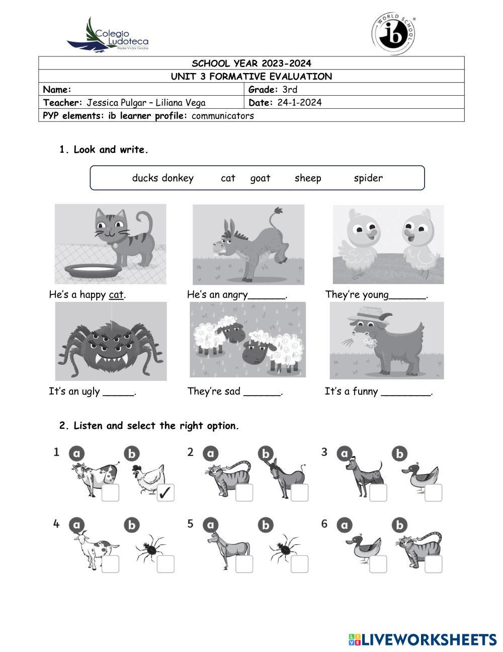 Evaluation 3rd grade | Live Worksheets