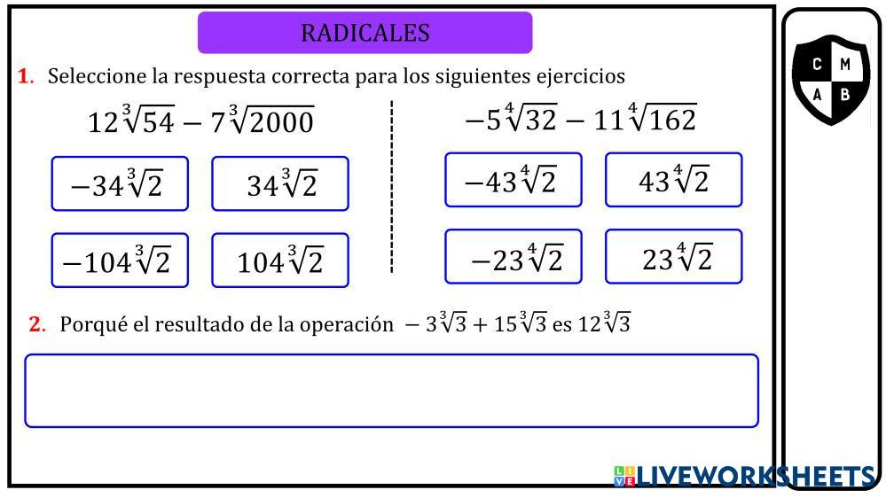 RADICALES | Live Worksheets