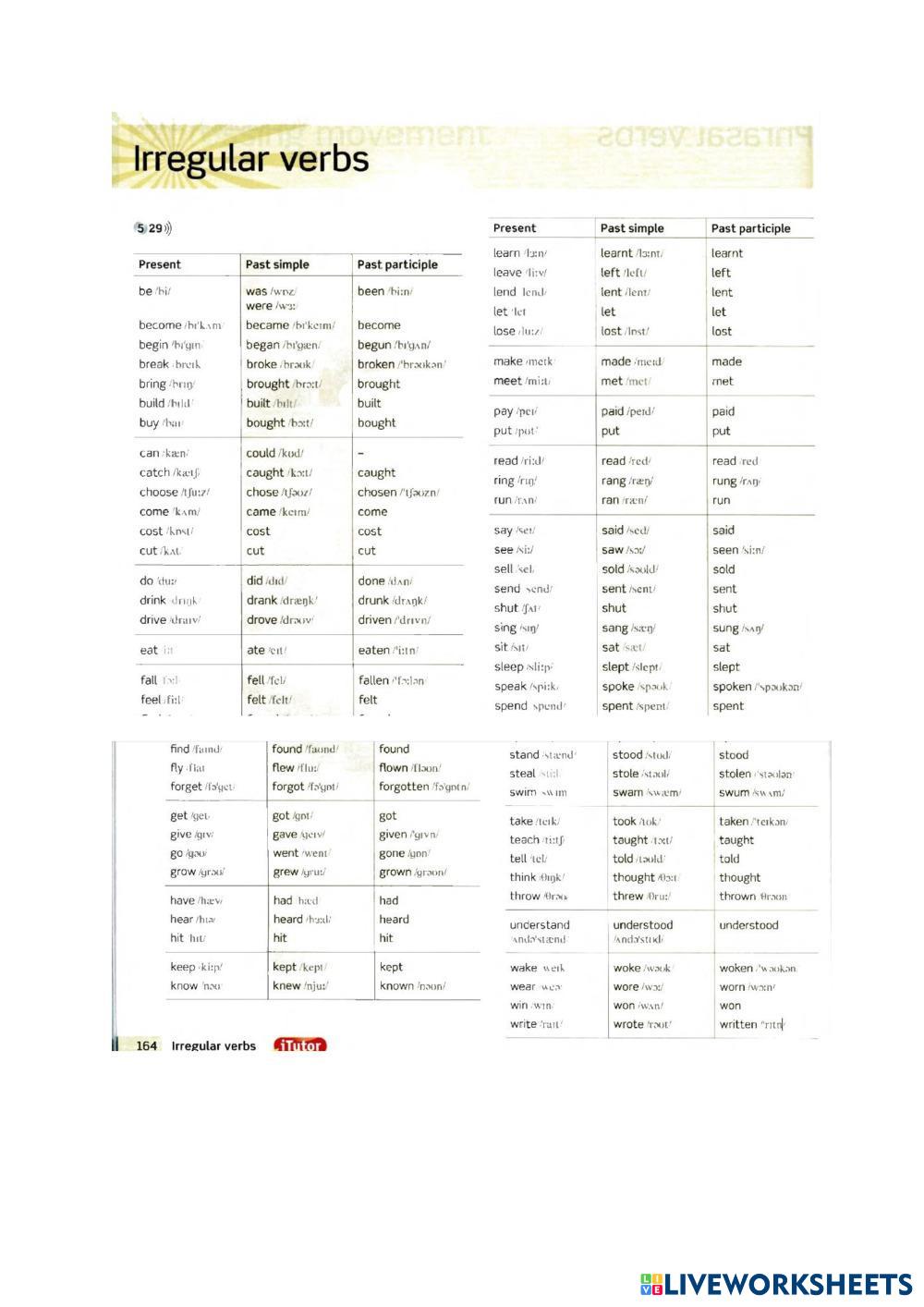 List of irregular verbs | Live Worksheets