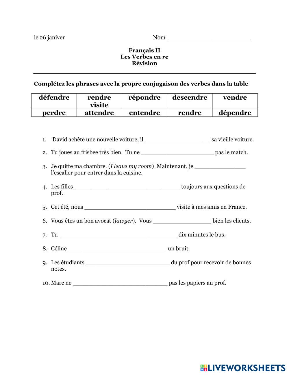 Les verbes en -… | Free Interactive Worksheets | 7532703