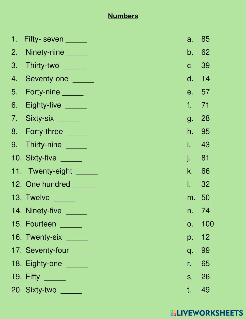 Numbers | Free Interactive Worksheets | 7532882