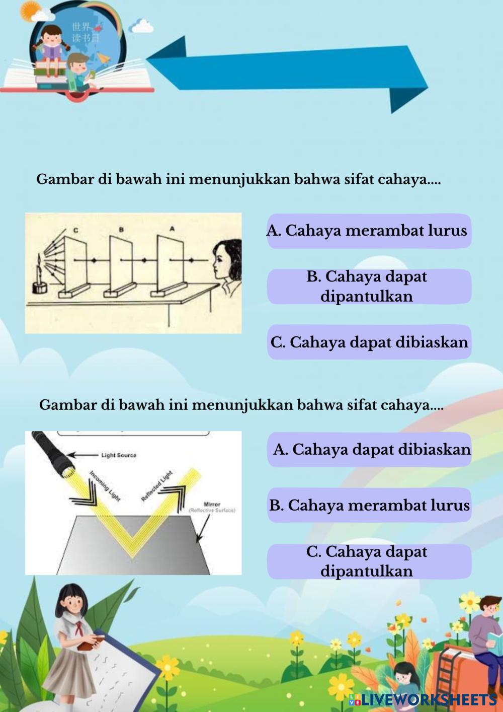 CAHAYA DAN SIFA… | Free Interactive Worksheets | 7534865
