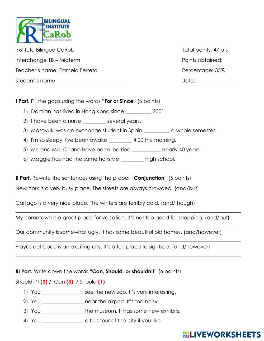 MIDTERM - INTER… | Free Interactive Worksheets | 7534885